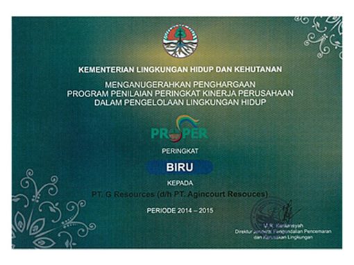 Peringkat Biru PROPER 2015 - Agincourt Resources